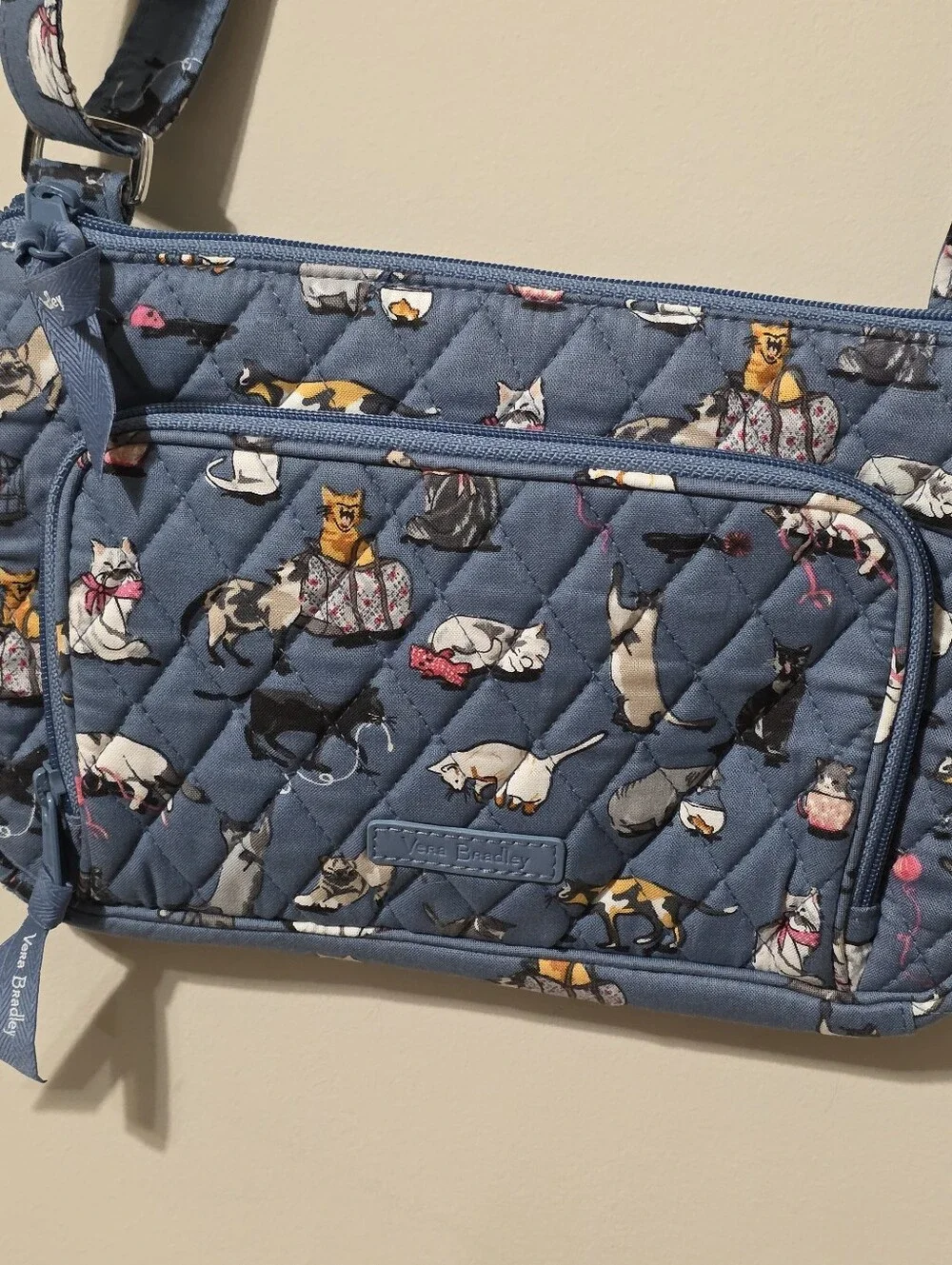Vera Bradley | Bags | Vera Bradley Cats Meow Quilted Crossbody Bag Blue ...
